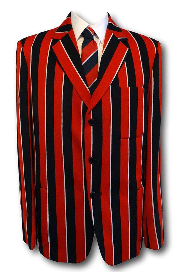 Black, White & Red Wool Worsted Venetian Stripe Boating Blazer | Albert ...
