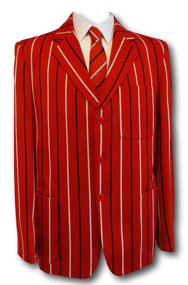 Red, Black & White Wool Worsted Venetian Stripe Boating Blazer | Albert ...